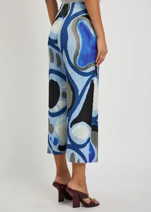 Issey Miyake Printed Pleated Cropped Trousers - Light Blue