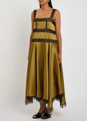GANNI Lace-trim Satin Midi Slip Dress