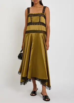 GANNI Lace-trim Satin Midi Slip Dress