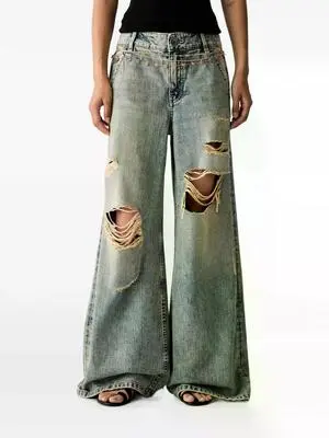 Miss Sixty Distressed Flared Jeans - Blue