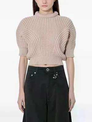 Sportmax Ribbed Knit Cropped Sweater - Neutrals