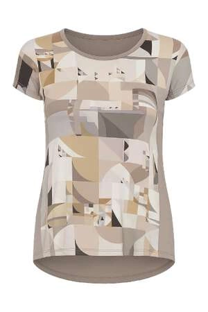 CONQUISTA Short Sleeved Geometric Print Top - Brown