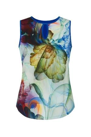 CONQUISTA Royal Keyhole Detail Print Top - Blue