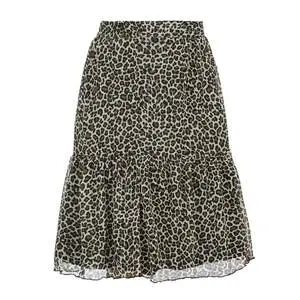 CONQUISTA Leopard Print Layered Midi Skirt - Brown