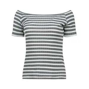 CONQUISTA Off-shoulder Striped Casual Top - Grey