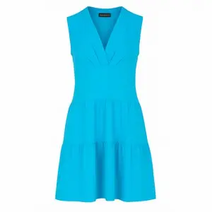 CONQUISTA Turquoise Sleeveless V-neck Jersey Dress – Loose Fit, Knee-length - Blue