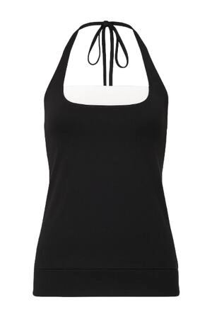 CONQUISTA Halter Neck Faux Layer Top - Black