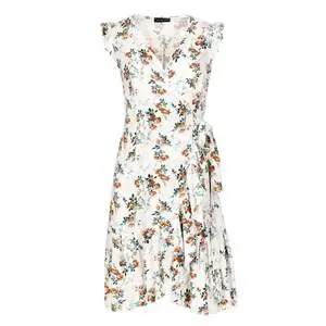 CONQUISTA Neutrals Ecru Floral Wrap Dress - Beige