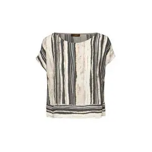 CONQUISTA Loose Fitting Sleeveless Striped Top - Grey