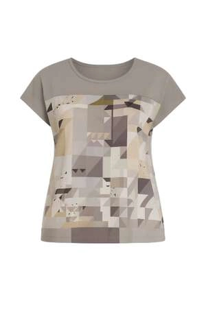 CONQUISTA Geometric Print Top - Brown