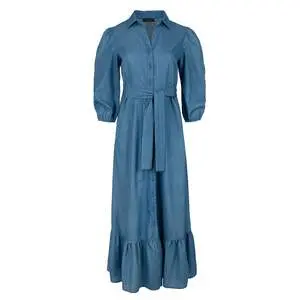 CONQUISTA Denim Style Dress With Frill - Blue