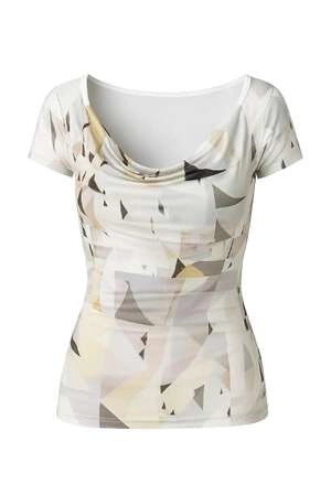CONQUISTA Print Drape Neck Top - Brown