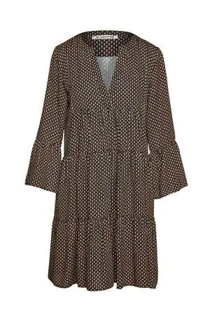 CONQUISTA Printed Viscose Dress With Bell Sleeves And Gathered Detailing - Brown