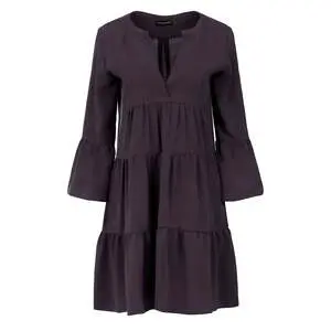 CONQUISTA Anthracite Tencel Gathered Seams Dress - Grey