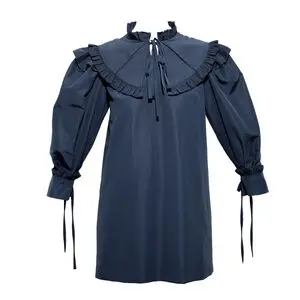 KAROLINA OZOLINSIUTE Black / Blue Raven Midnight Navy Blue Silk Mini Dress With Collar - Black/blue
