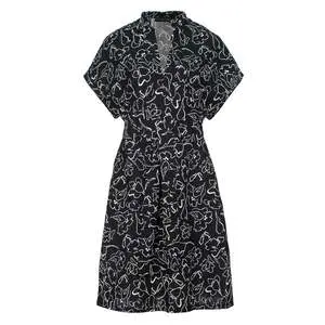 CONQUISTA Print Sleeveless Dress With Side Slits - Black