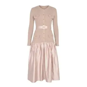 MODENAIRE Textured Knit Midi Dress With Satin Skirt