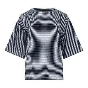 CONQUISTA Striped Oversized Viscose-elastane Top With Elbow-length Sleeves - Blue