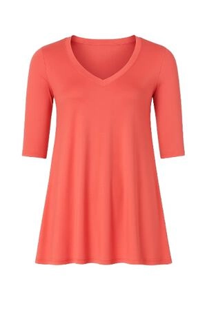 CONQUISTA V Neck Top With Crepe Detail - Red