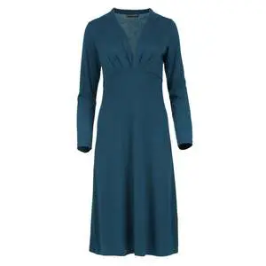 CONQUISTA Teal Jersey Knit Midi Dress – Elegant Long Sleeve, Below The Knee - Green