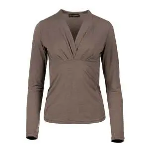 CONQUISTA Iron-taupe Mélange Long Sleeve Faux Wrap Jersey Top - Grey