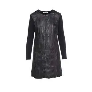 CONQUISTA Long Sleeve Knit Dress With Faux Leather Detail - Black
