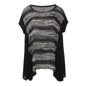 CONQUISTA Contemporary Abstract Crepe & Jersey Oversized Top - Black