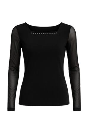 CONQUISTA Decorative Long Sleeve Top - Black