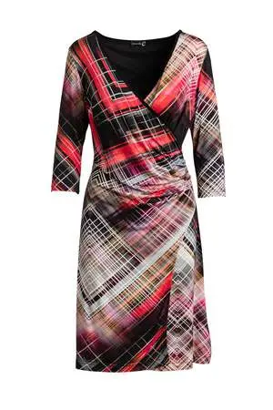CONQUISTA Print Jersey Faux Wrap Dress - Red