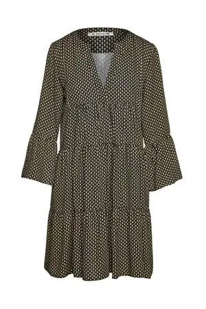 CONQUISTA Print Viscose Gathered Seams Dress - Green