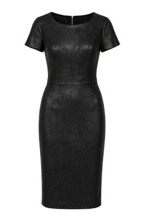 CONQUISTA Leather Effect Fitted Dress - Black
