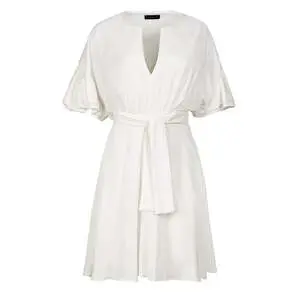 CONQUISTA Neutrals Ecru Dress With Ruffle Sleeves - Beige