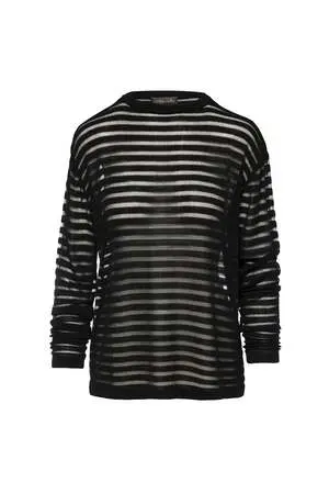 CONQUISTA Knit Top With Semi Sheer Stripes - Black