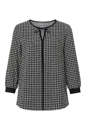 CONQUISTA Long Sleeve Print Top With Tie & Cuff Detail - Black