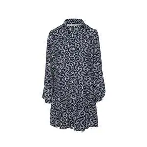 CONQUISTA Navy & White Print Dress With Buttons - Blue