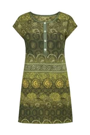 CONQUISTA Button Detail Print Dress - Green