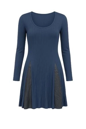 CONQUISTA Long Sleeve A Line Jersey Dress With Creased Fabric Detail - Blue