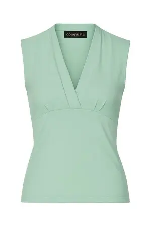 CONQUISTA Silver Sleeveless V-neck Fitted Top – Soft Viscose-blend Fabric - Green