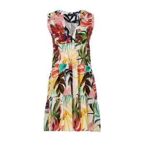 CONQUISTA Neutrals Ecru Leaf Print Sleeveless Dress - Beige