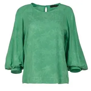 CONQUISTA Jacquard Top With Bishop Sleeves - Green