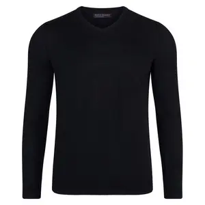 PAUL JAMES KNITWEAR Extra Fine Merino Wool V-neck Jumper - Black