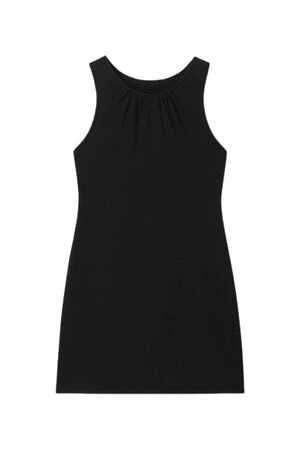 CONQUISTA Stretch Mini Dress With Lace Detail And High Neck - Black