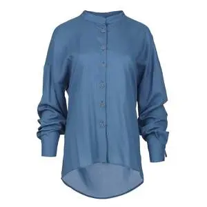 CONQUISTA Sky Blouse With Mandarin Collar - Blue