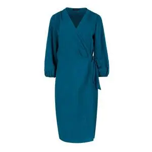 CONQUISTA Long Sleeve Tencel Midi Wrap Dress - Blue