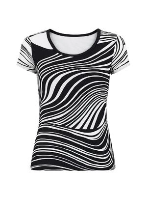 CONQUISTA Round Neck Print Top - Black