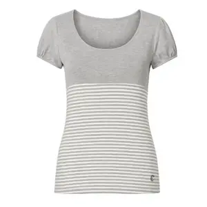 CONQUISTA Striped Short Sleeve Top - Grey