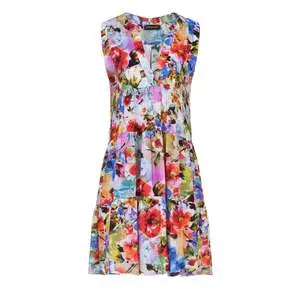 CONQUISTA Poplin Floral Sleeveless Dress - Blue