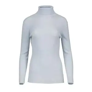 CONQUISTA Fitted Polo Neck Wool Blend Top - Blue