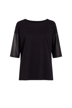 CONQUISTA Faux Leather Detail Top - Black