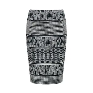 CONQUISTA Below-knee Leopard Print Elastic Gabardine Pencil Skirt - Black